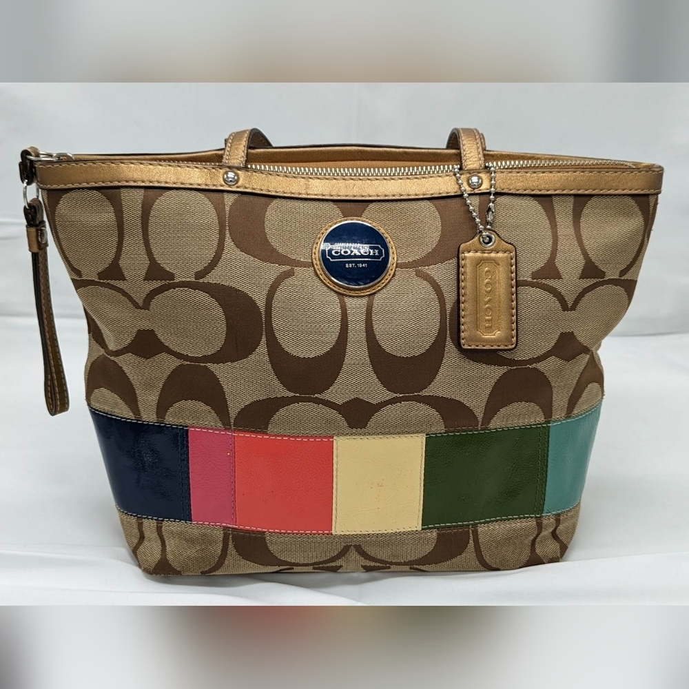 Coach - Signature Legacy Stripe Gold Multicolor Purse - Gem